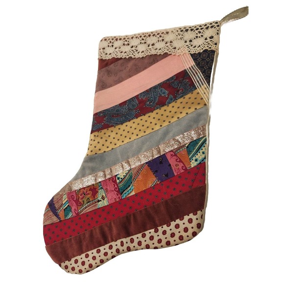 Handmade | Holiday | Vintage Patchwork Lace Quilted Christmas Stocking ...